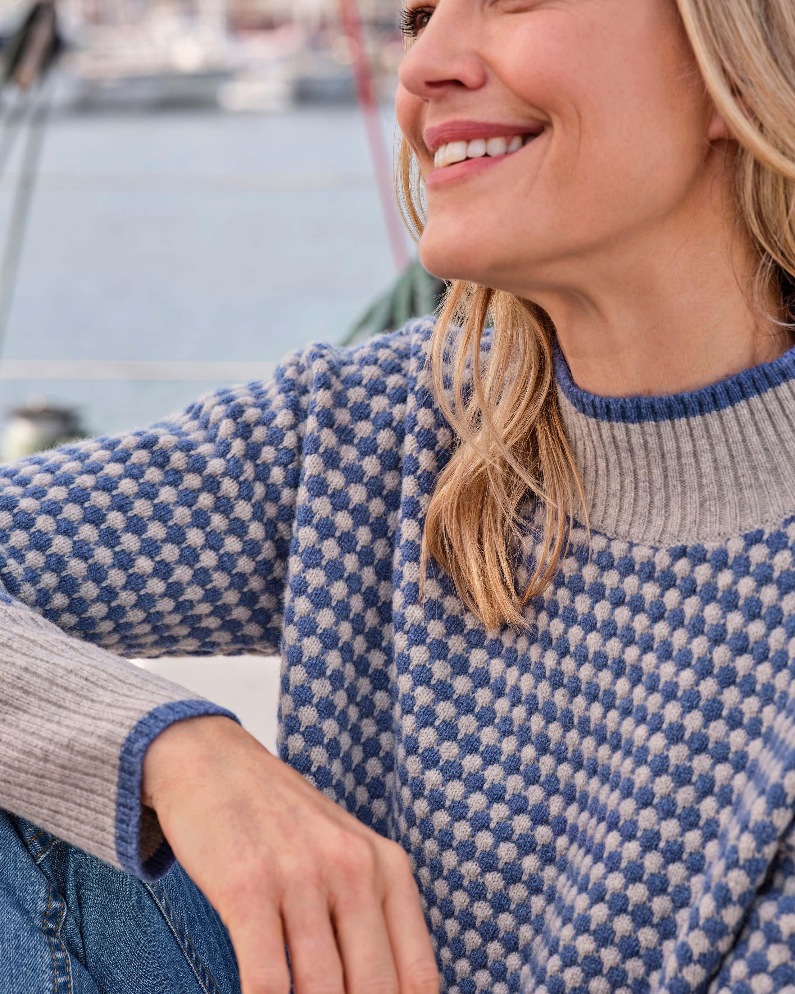 Denim/Grey | Turtle Neck Two Tone Jumper | WoolOvers AU