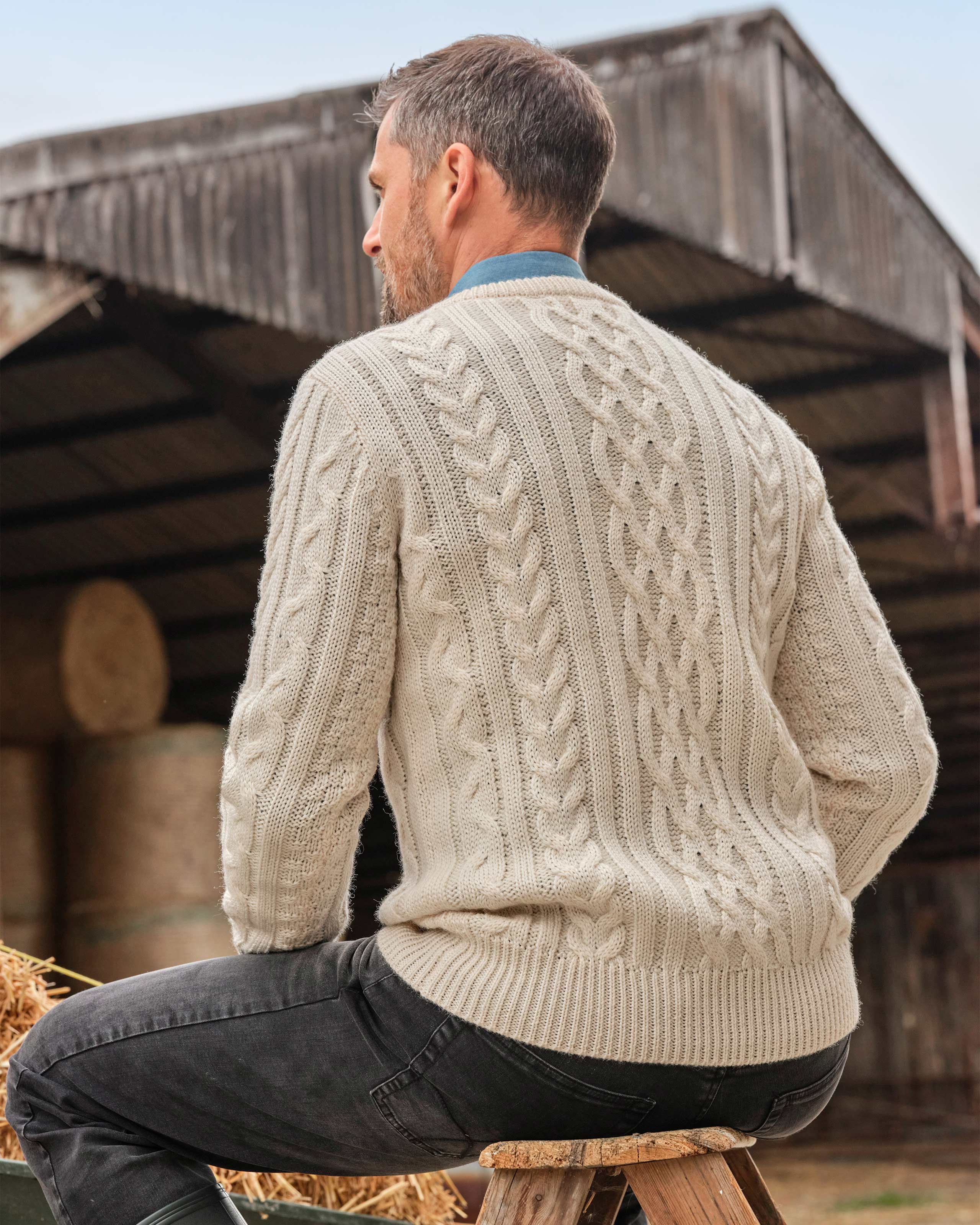 Aran Cream | Pure Wool Aran Knitted Sweater | WoolOvers US