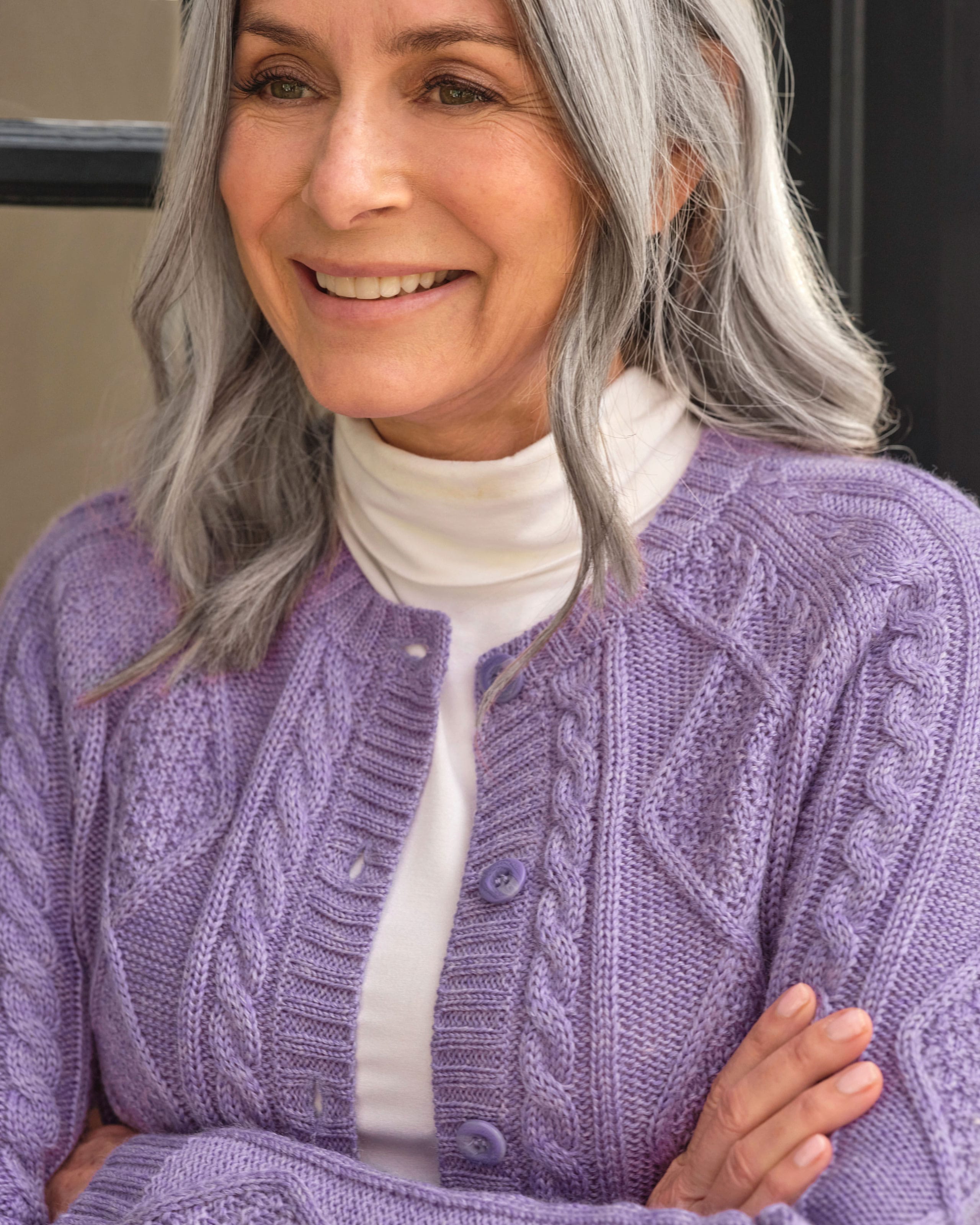 Lilac Marl | Cable Button Through Cardigan | WoolOvers AU