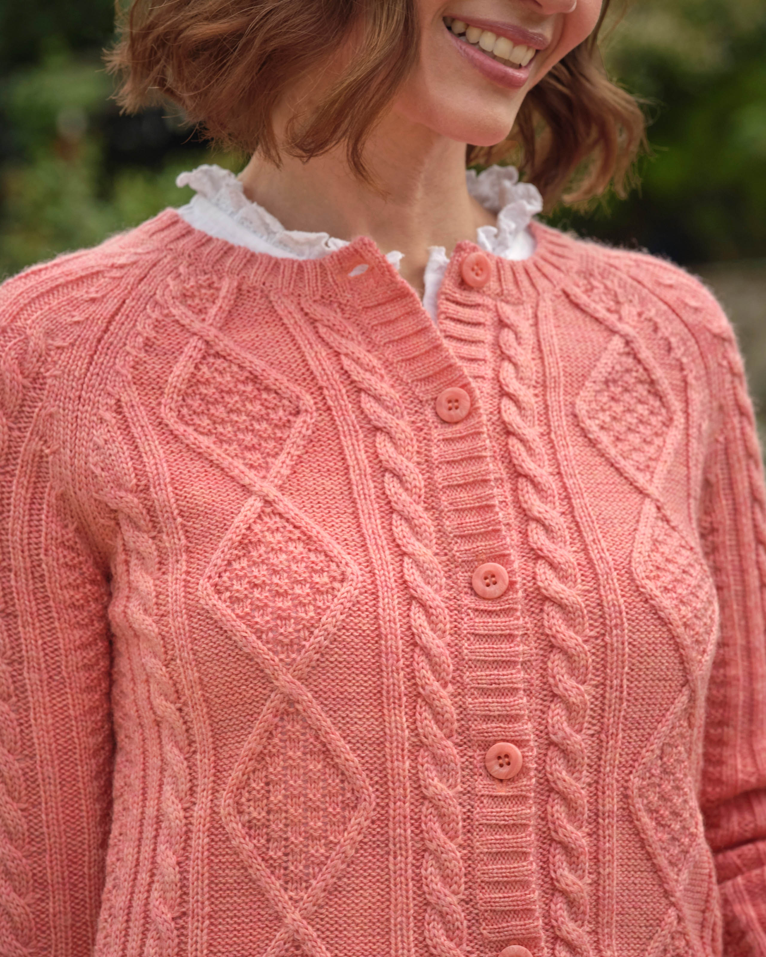 Bruised Peach | Cable Button Through Cardigan | WoolOvers UK