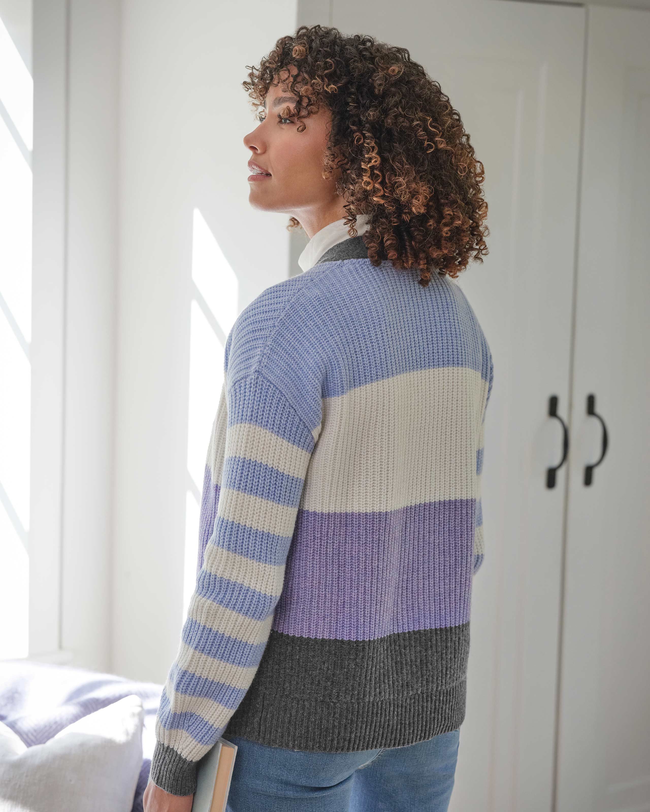 Multi | Colour Block & Stripe Cardigan | WoolOvers UK