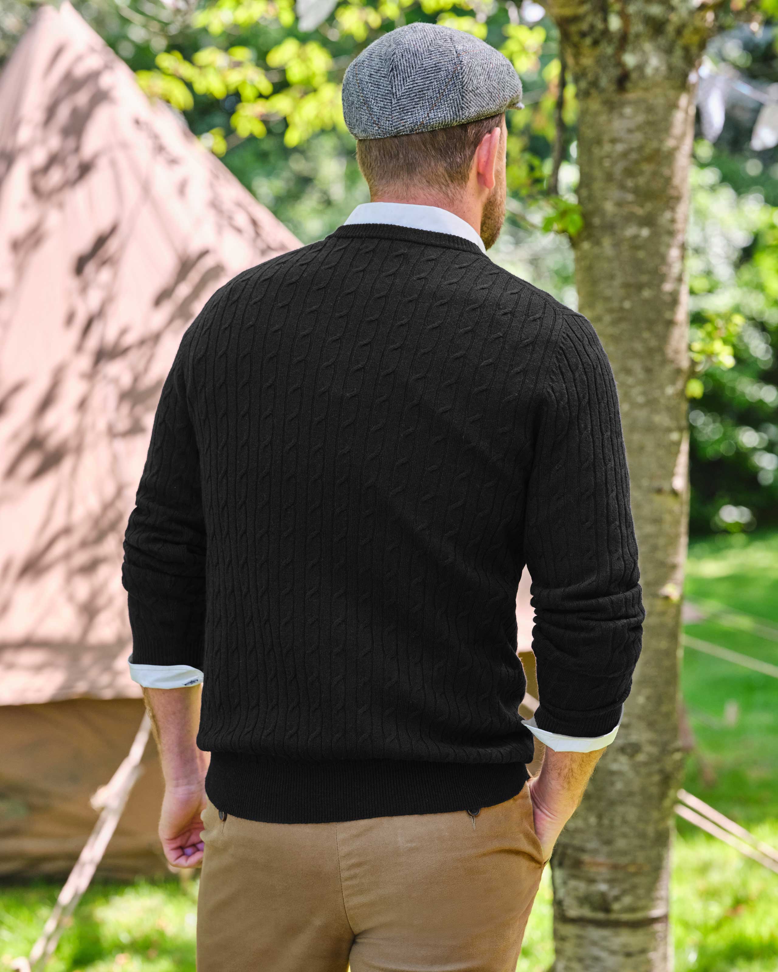 Black | Cashmere & Merino Cable Jumper | WoolOvers UK