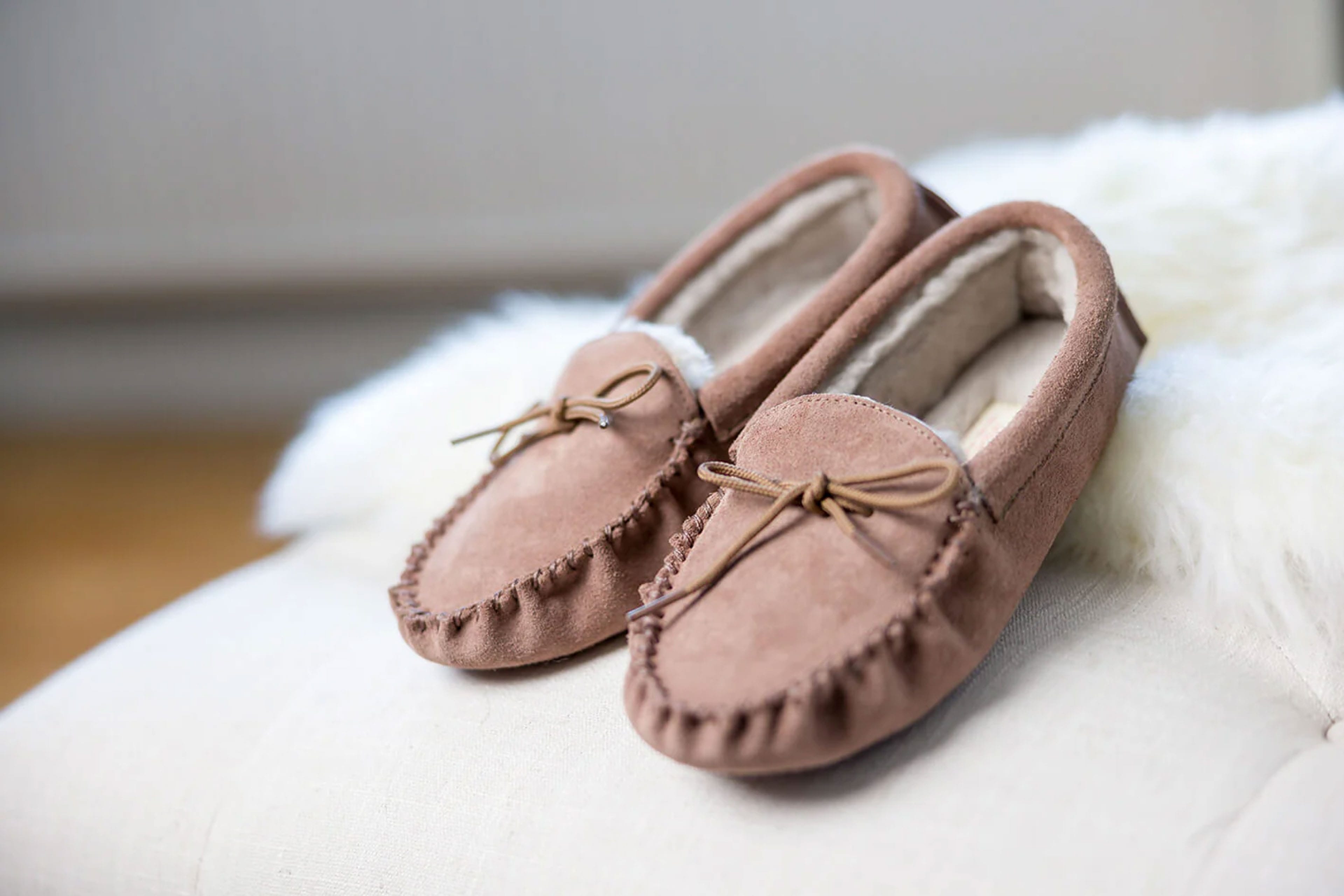 Taupe | Womens Draper Sheepskin Moccasin Slippers | WoolOvers UK