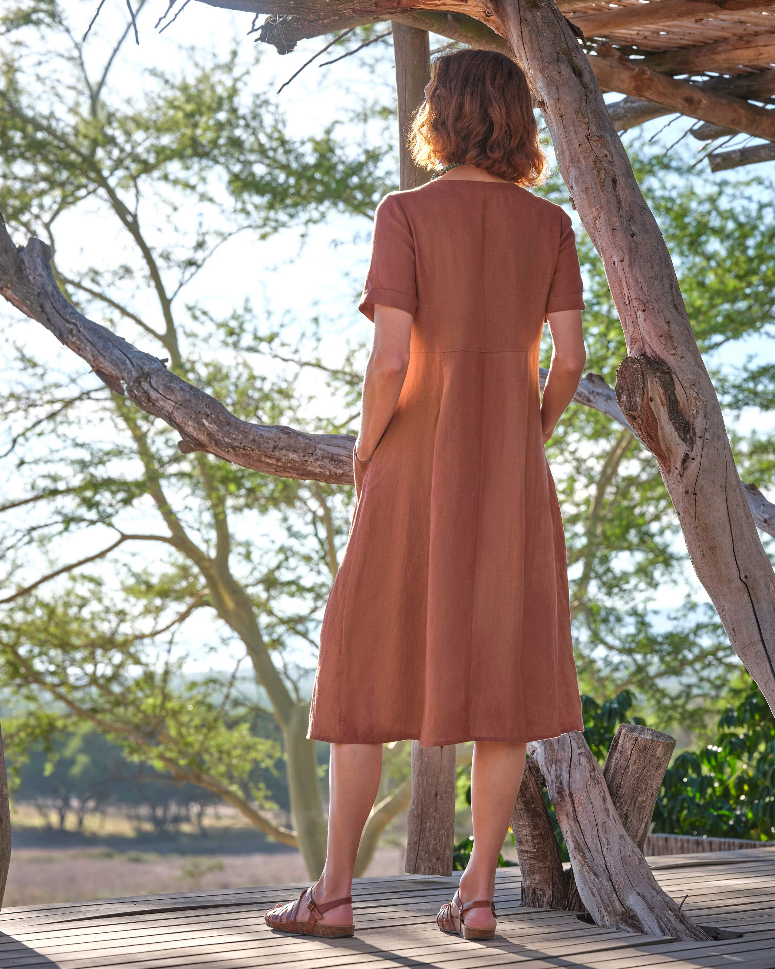 Terracotta 100% Linen | Button Through Linen Dress