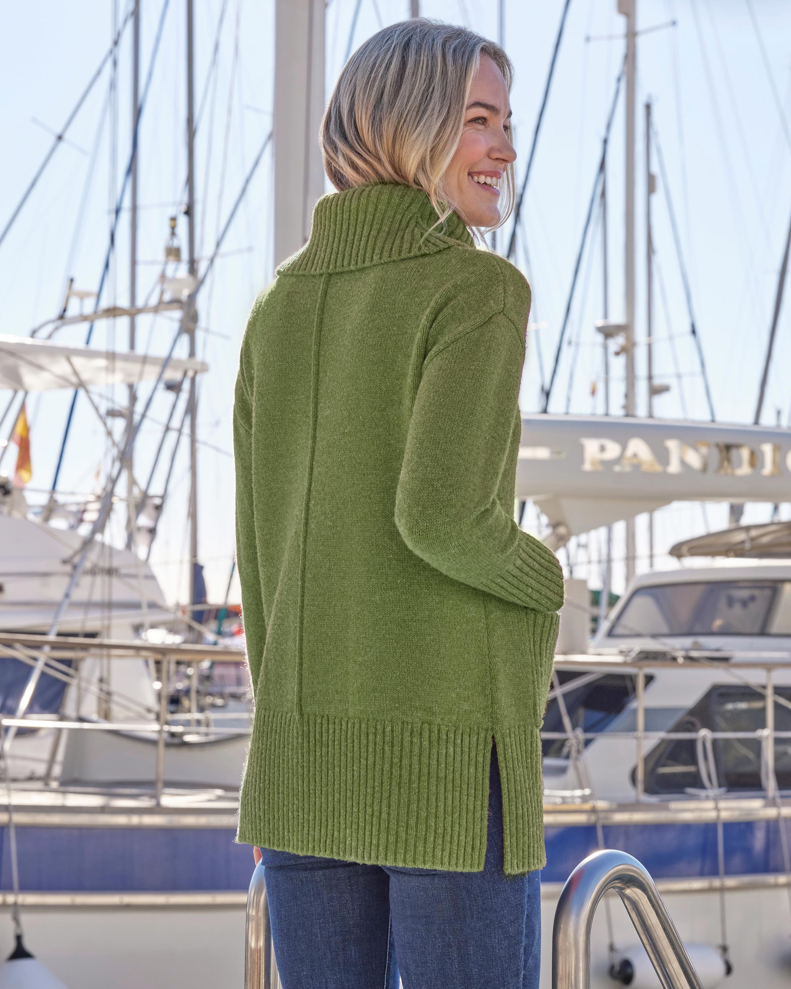 Green | Cowl Neck Pocket Longline Tunic | WoolOvers AU